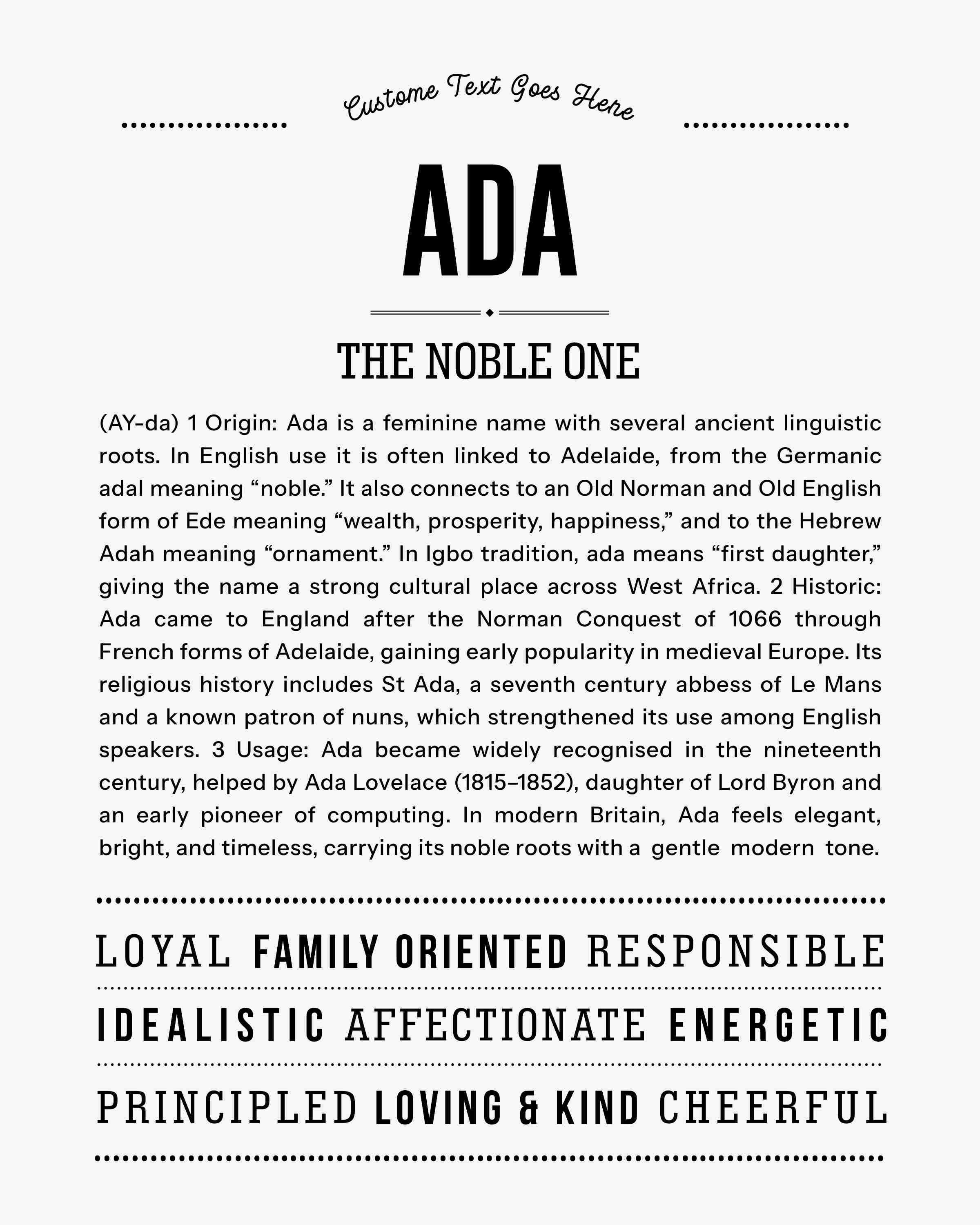 Ada | Personalised Name Meaning Print, Custom Name Art Gift – Name ...