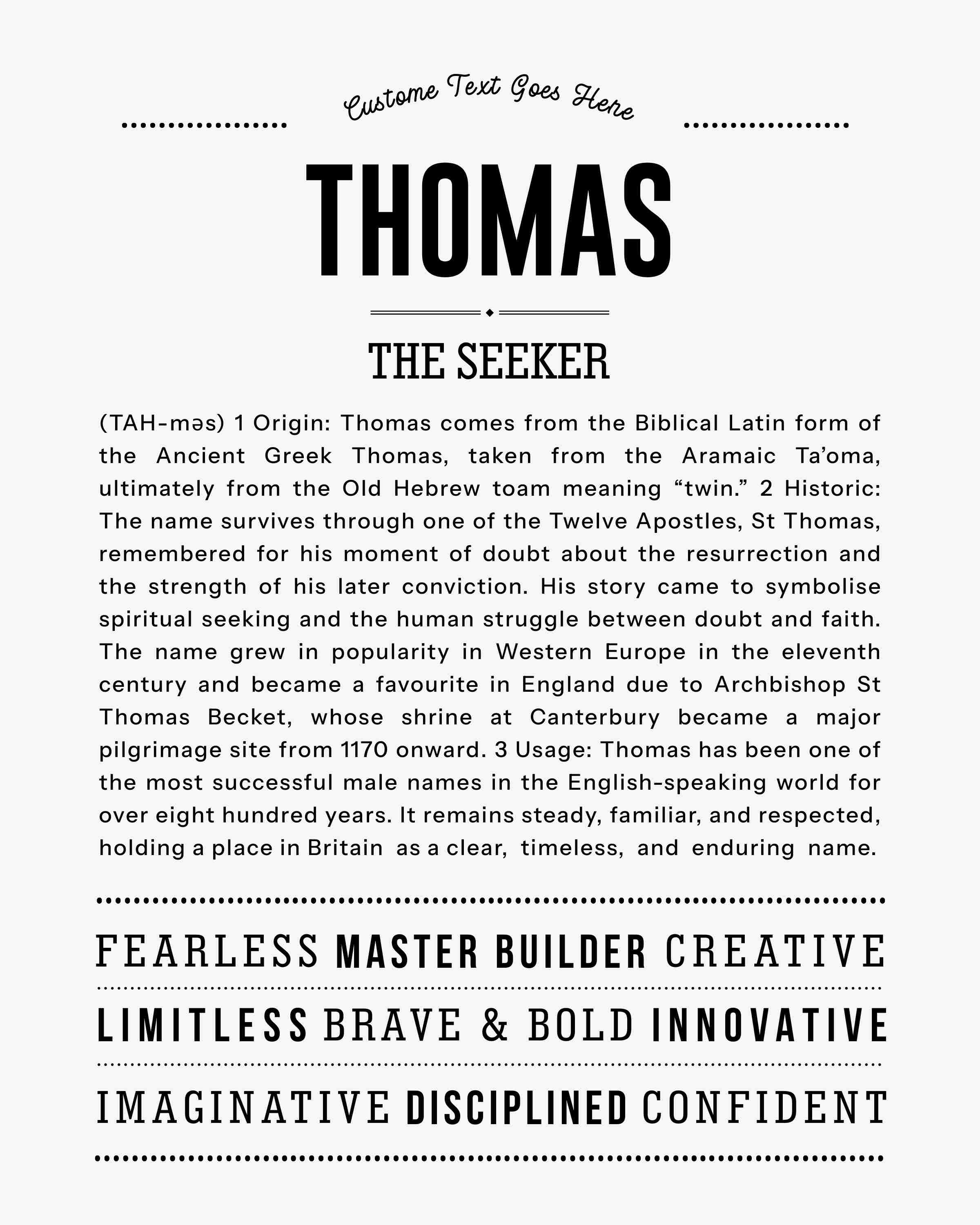 Thomas Personalized Name Meaning Classic Art Print – Name Stories UK